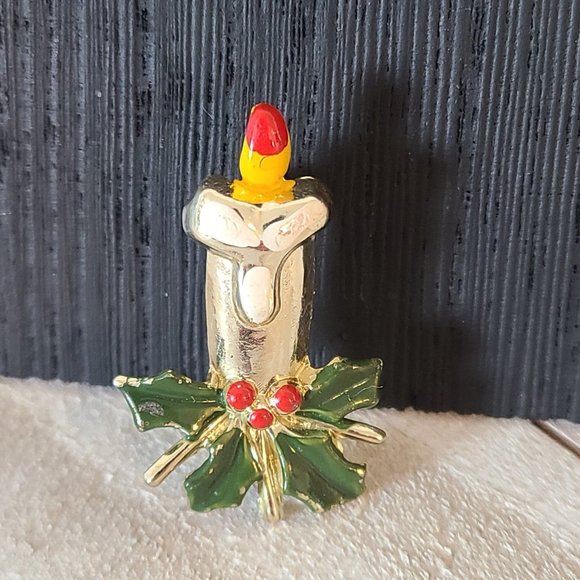 Vintage | Jewelry | Vintage Enamel Christmas Candle Mini Pin Gold Tone ...